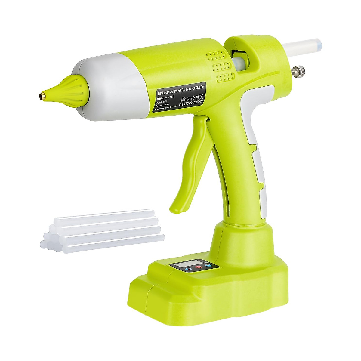 Taingwei Cordless Hot Glue Gun Kit for Ryobi 18v Battery,100W LED Digital Hot Melt Glue Gun with 10pcs 0.43'' Hot Glue Sticks for Home Repair, Arts & Crafts (Battery not included)