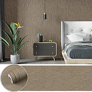 Tan Grasscloth Wallpaper Peel and Stick Textured Wallpaper Brown Linen 30"x118" Large Size Self Adhesive Imitation Cloth Contact Paper for Cabinets Fabric Vinyl Paper for Bedroom Kitchen Wall CHICHOME