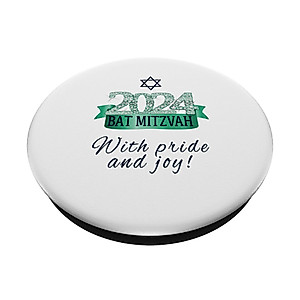2024 Bar Mitzvah Pride & Joy I White Turquoise Banner Decor PopSockets Standard PopGrip