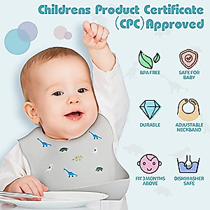 Jeere 6 Pieces Silicone Bibs for Babies Adjustable Waterproof Silicone Baby Bibs for Baby Girls Boys Toddler Silicone Bibs with Food Catcher Silicone Bib