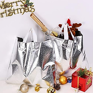 Gesodant Merchandise Bags,Retail Clothing Grocery Boutique Shopping Bags with Handles,Gift Bag, Size 15.7" x 14.2", Set Of 50 - Silver