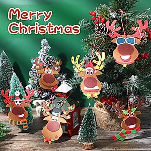 Poen 36 Pcs Christmas Felt Crafts for Boys Girls Christmas Elk Reindeer Ornaments Felt Crafts Kit Holiday DIY Art Craft for Xmas Tree Party Decoration Supplies