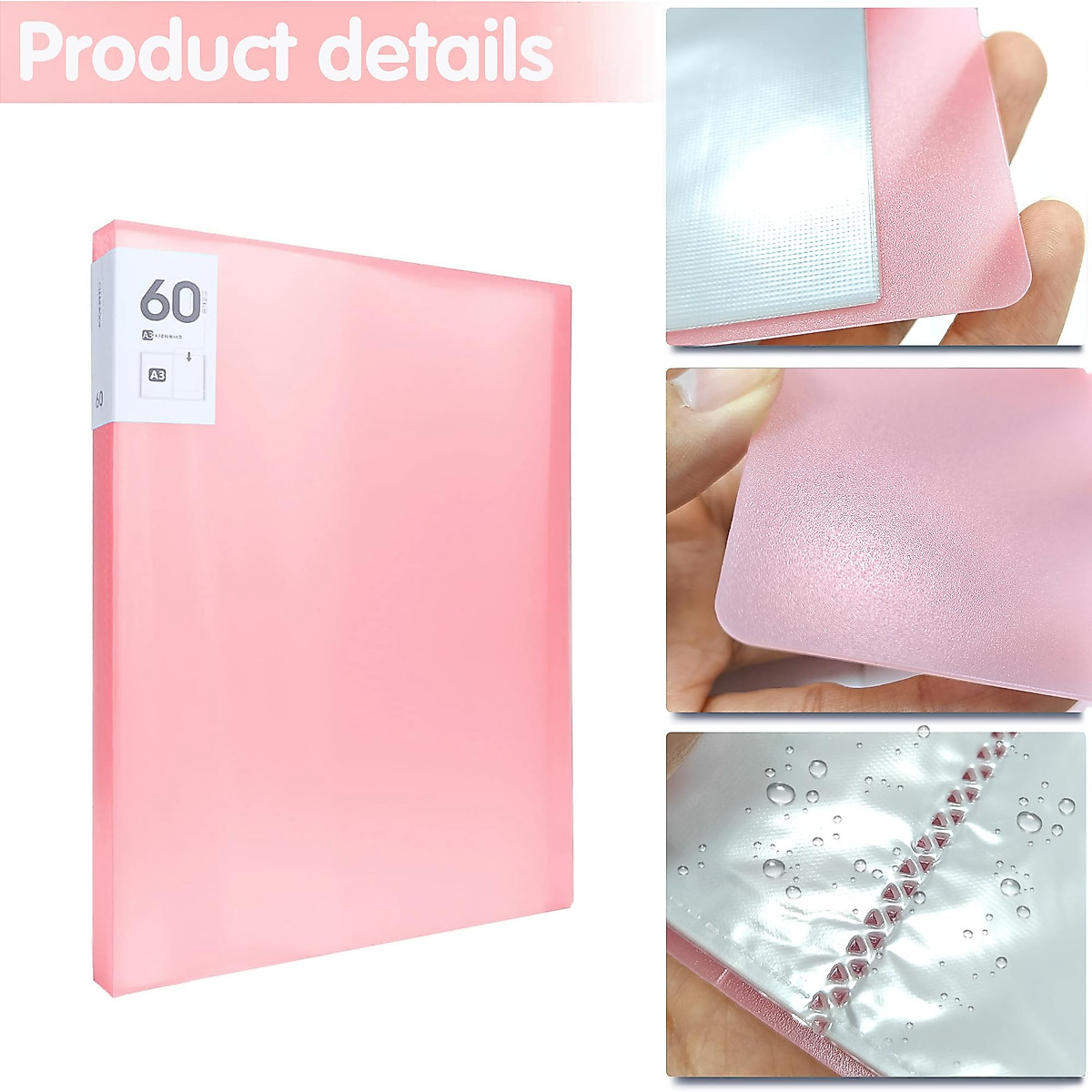 SKRYUIE A3 Diamond Painting Storage Book - 60 Diamond Painting Capacity, 30 Pages Protectors, 17.2x12.8 inches, Portfolio Folder for Diamond Painting Presentation and Organization - Pink