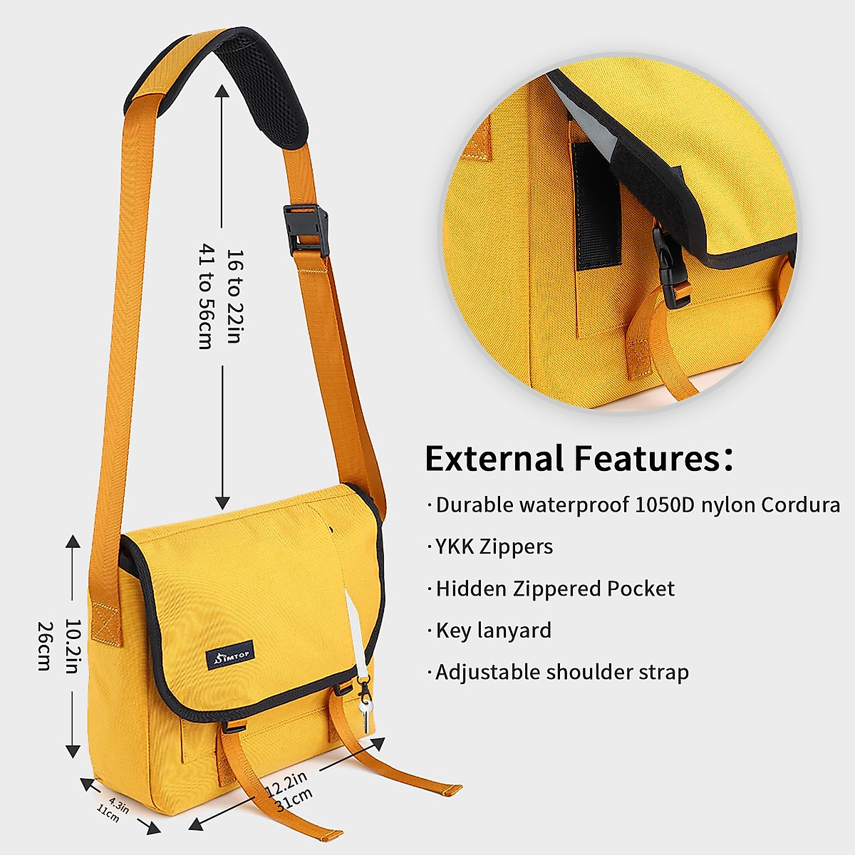SIMTOP Crossbody Messenger Bag iPad Bag Shoulder Messenger Bag Durable Crossbody Shoulder Bag for Commuters and Travelers Water Resistant Scratch and Wear Eesistance Versatile YKK Zipper. (Yellow)