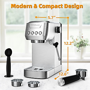 Espresso Machine, 20 BAR Espresso Maker with Milk Frother/Steam Wand, Compact Cappuccino Machine with 48oz Removable Water Tank, Valentines Day Gifts for Him/Her