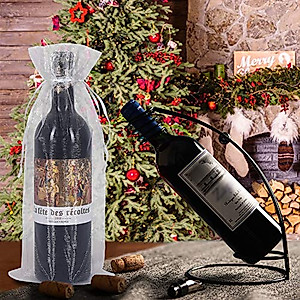 HRX Package 30pcs White Organza Wine Bags, Sheer Mesh Wine Gift Pouches Bottle Covers Dresses Drawstring for Christmas