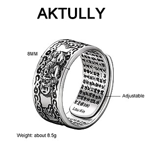 Feng Shui Pixiu Mantra Ring Buddhist Lucky Amulet Mantra Double Protection Wealth Ring Jewelry Adjustable Ring for Women Men (Xiang Yun)