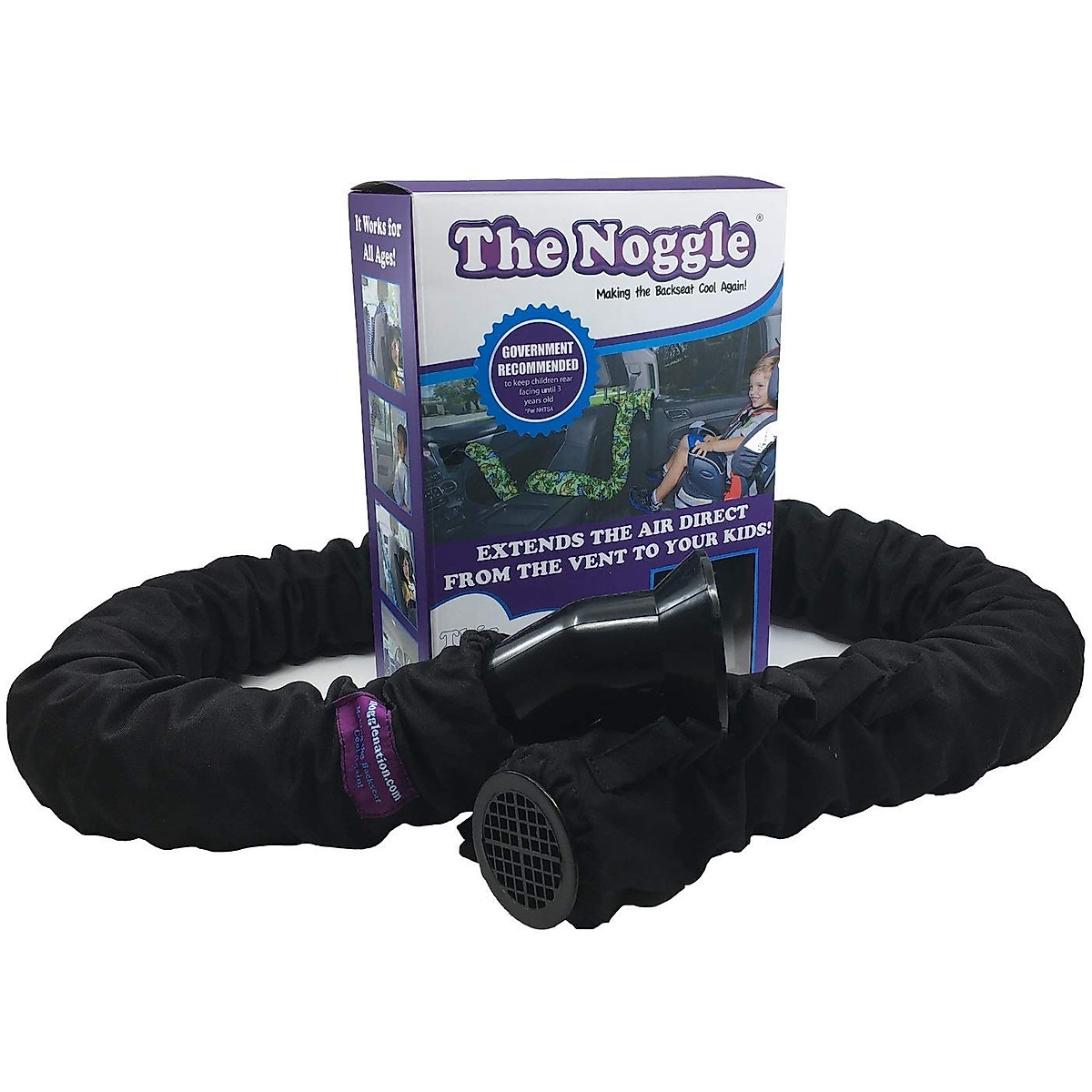 The Noggle - Making The Backseat Cool Again - Quick & Easy to Use Car Travel Accessories for a Comfy Ride Summer or Winter-Air Vent Extender Hose Directs Cool or Warm Air to Your Kids - 8ft, Lt. Blast