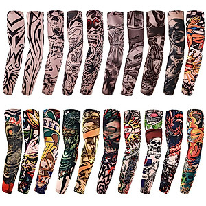 AKStore 20PCS Set Arts Fake Temporary Tattoo Arm Sunscreen Sleeves Designs Tiger, Crown Heart, Skull, Tribal and Etc