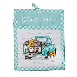Kay Dee Designs Flower Truck Teal Blue Live Simply Kitchen Terry Towels, Potholder, Oven Mitt and Rustic Bottle Opener Set of 5