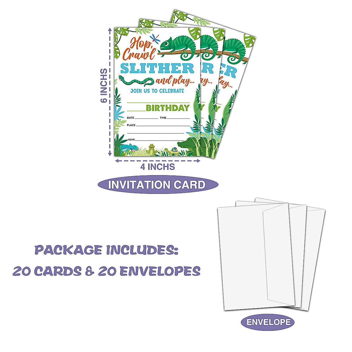 Reptile Amphibian Birthday Party Invitation, Lizard Themed Fill-In Invites for Men & Women, 20 Invitations With Envelopes (4" X 6"), Adults Snake Party Favors Decorations and Supplies -41