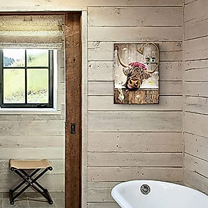 Highland Cow Bathroom Decor Wall Art Farmhouse Cow Bathroom Picture Wall Decor Funny Cattle Painting Framed Modern Artwork for Bathroom Toilets Decor 12x16 inch