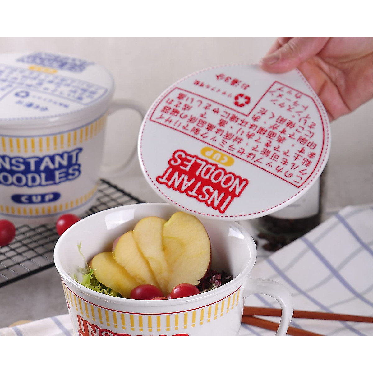 WHJY 27 oz Ceramic Modern Instant Noodles Bowl Cup Mug, Large Ramen Bowl with Handle & Lid, Ceramic Ramen Bowl, Soup Bowl, Instant Ramen Bowl, Ramen Bowls, Pasta Bowl - Red