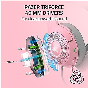 Razer Kraken Kitty V2 USB Wired Headset: Chroma RGB Kitty Ears - Stream Reactive Lighting - HyperClear Cardioid Mic - 40 mm Drivers - 7.1 Surround Sound - Comfortable Ear Cushions - Quartz Pink