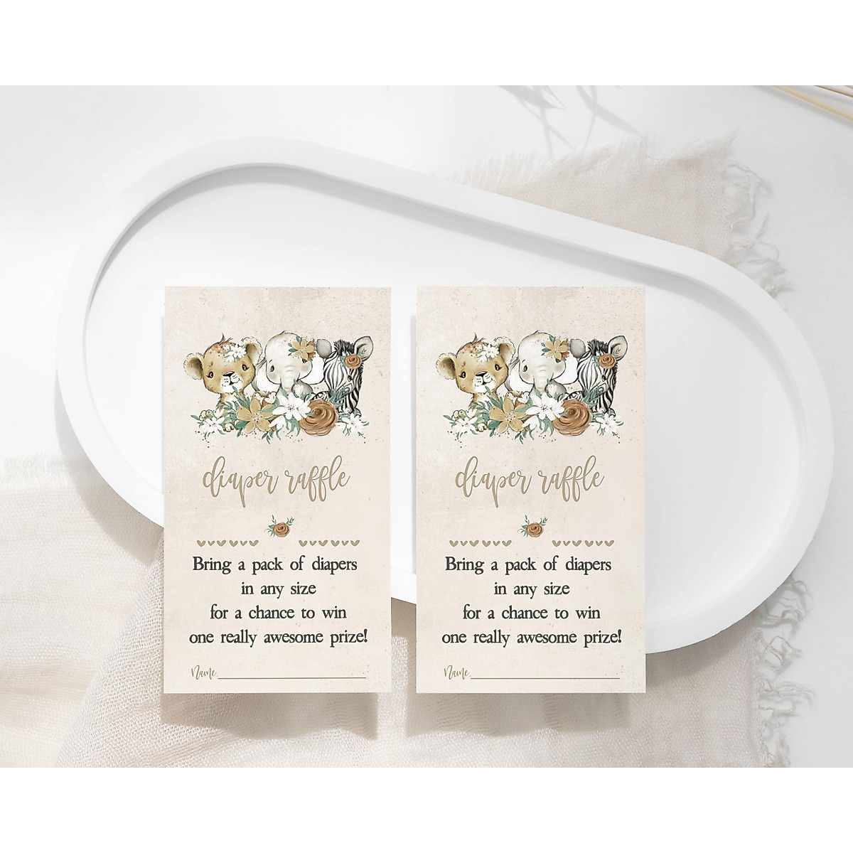 Paper Clever Party Flora Safari Diaper Raffle Tickets for Baby Shower Games, Invitation Insert Cards, 50 Pack