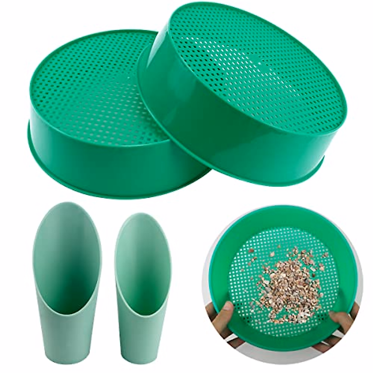 LNQ LUNIQ 4Pcs Round Garden Soil Sieve Tray Sand Sifter with Cylinder ...