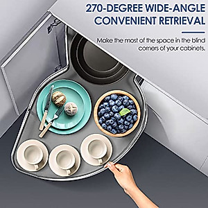 LIVOSA Magic Corner Kitchen Cabinet Pull Out Organizer with 2 Non-slip Tiers Swing Tray and Soft Close for 36" Cabinets, Right Handed Open, Grey