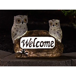 VP Home Welcome Owls Solar Powered Outdoor Decor LED Garden Light Welcome Owl Statues Outdoor owl Decor Funny Figurine Decor for Outside Patio, Yard, Lawn