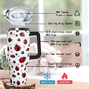 wmvhdiw 30 Oz Ladybug Tumbler With Handle,Ladybug Coffee Travel Mug Cup Water Bottle,Ladybug Decor,Ladybug Gifts for Women
