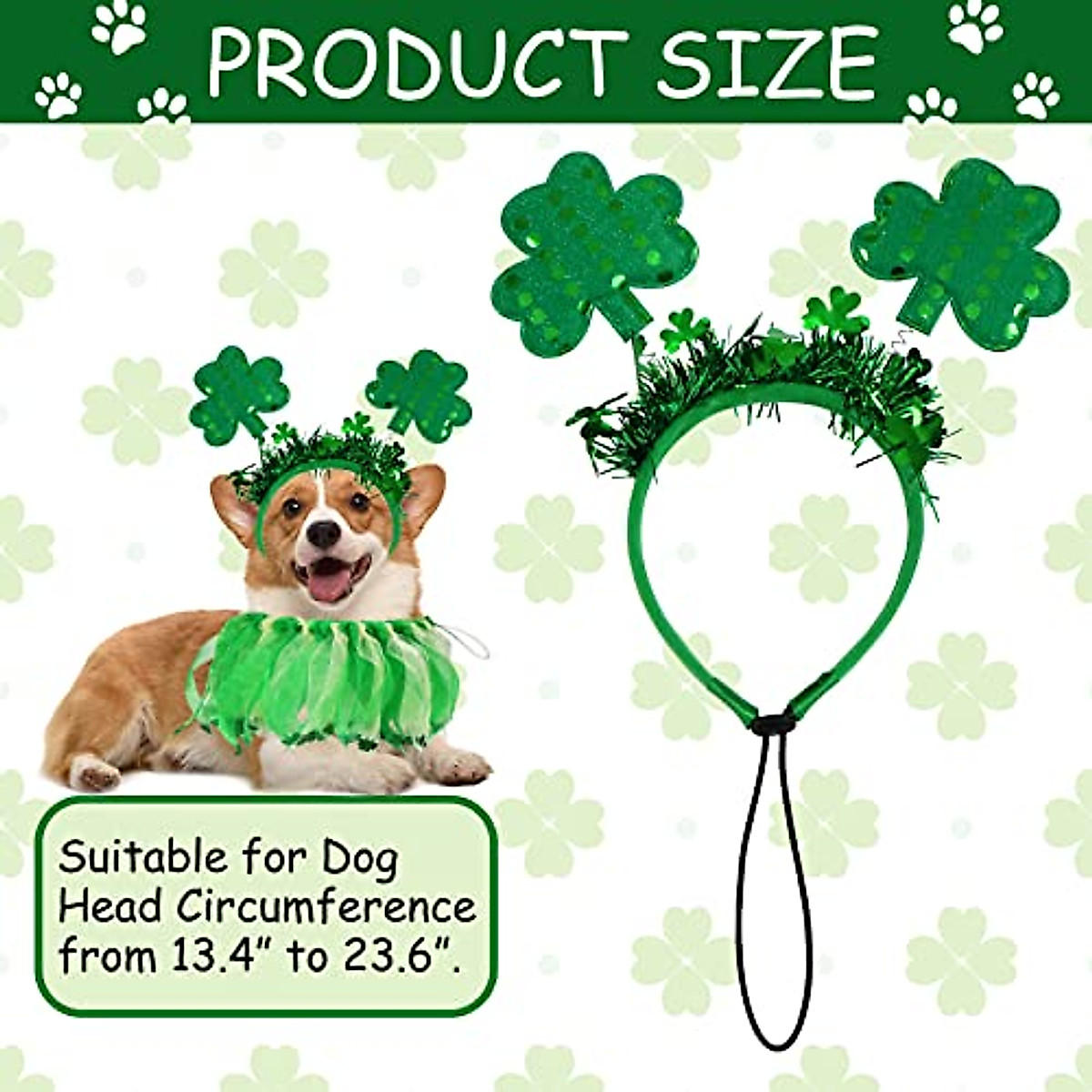 GOYOSWA St. Patrick's Day Outfit, Costume Shamrock Headband , Collar,Clothes for Small Medium Large Dogs