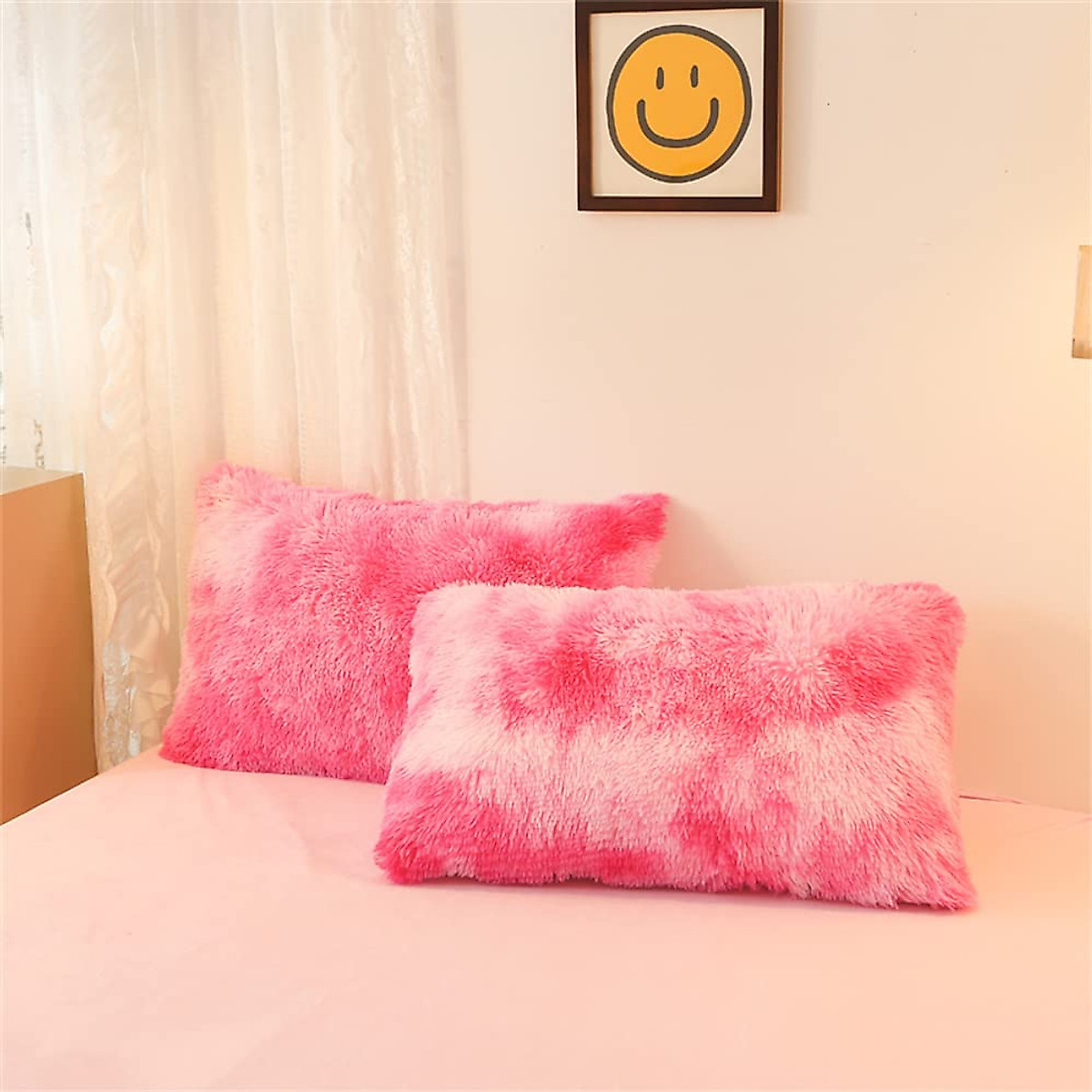 chovy Faux Fur Tie-Dyed Pink White Red Colorful Comforter Cover Duvet Cover Queen - 3PC Bed Set Ultra Soft Plush Flannel Velvet Fluffy Fuzzy Bedding（Duvet Cover x 1 Pillowcases x 2