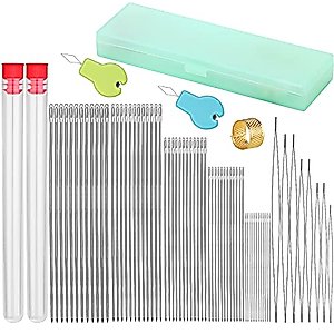 74 Pcs Beading Needles Set Include 60 Pcs Long Straight Beading Thread Needles + 8 Pcs Big Eye Beading Needles, Embroidery Needles with Needle Bottle, Thimble, Needle Threaders for Jewelry Making