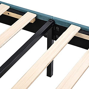 Lifeand Queen Size Storage Bed Velvet Upholstered Platform Bed with a Big Drawer - Blue