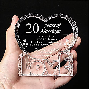 KWOOD Customized Engraved Heart-Shaped Crystal, 20 Year 20th Anniversary Wedding Gifts for Couples Wife Girlfriend Husband Boyfriend (20th Anniversary)