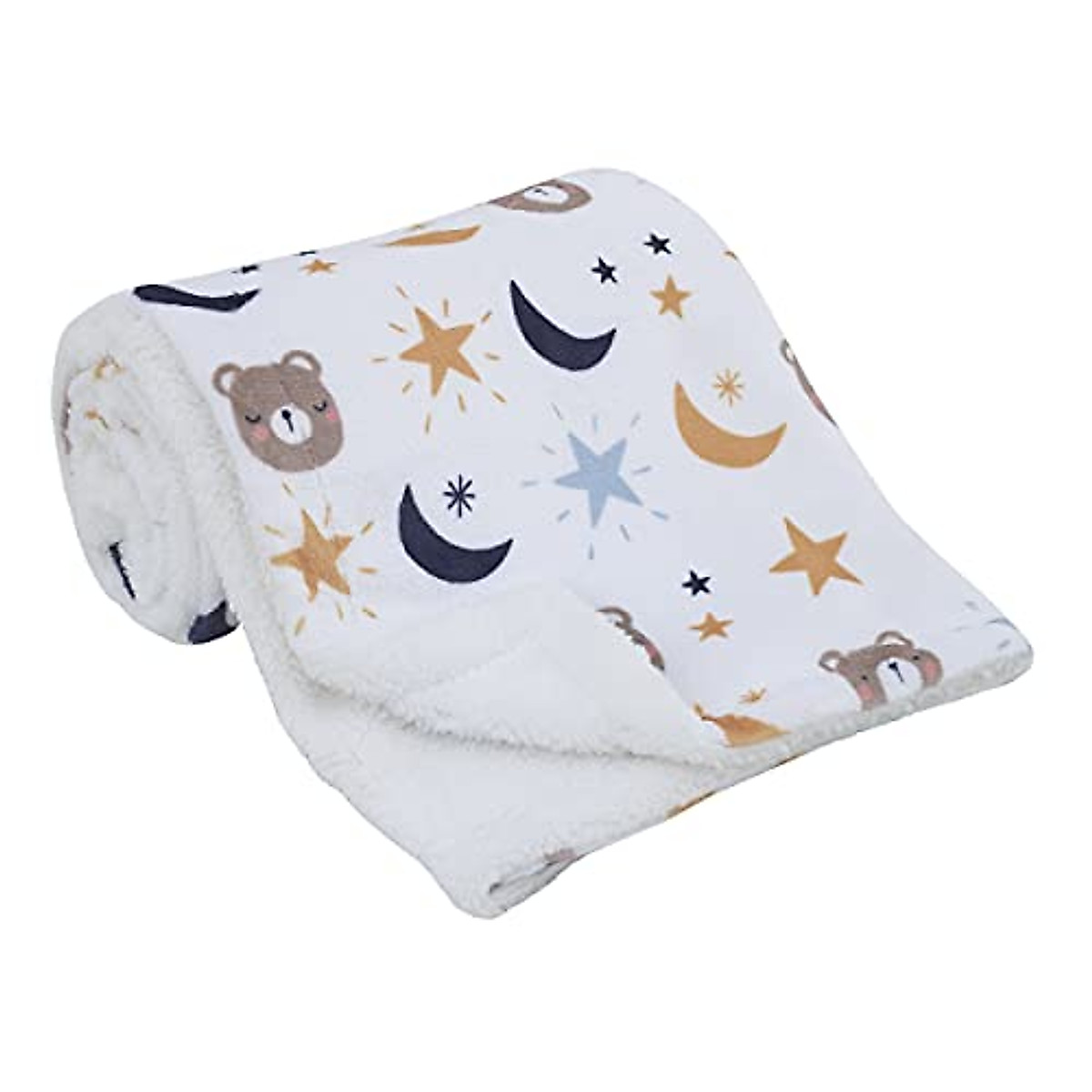 NoJo Goodnight Sleep Tight White Bear, Moon, and Star Super Soft Baby Blanket