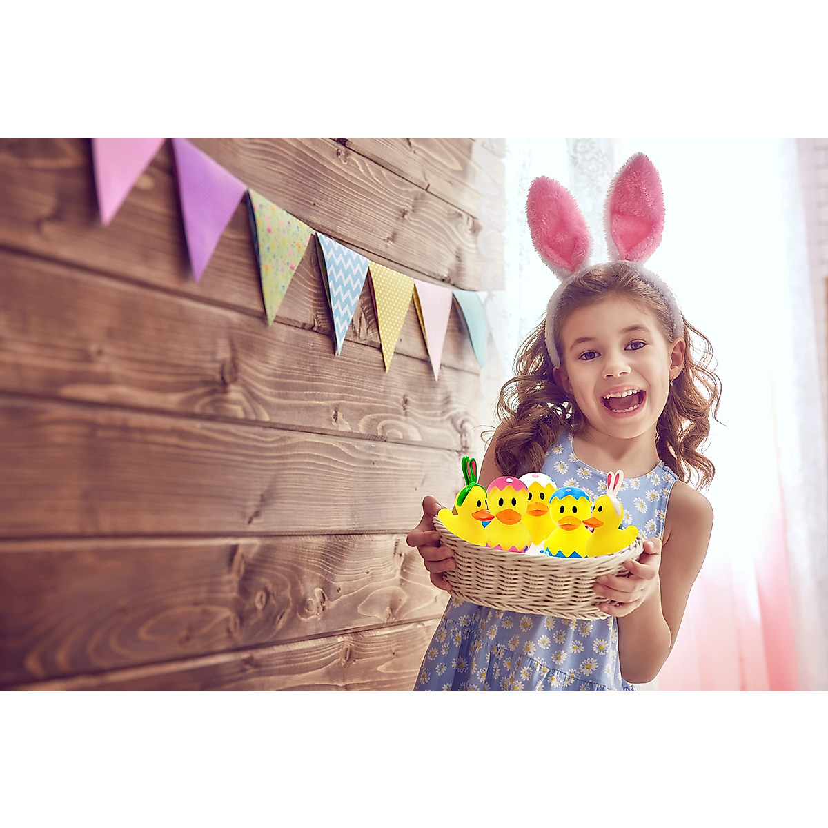 The Dreidel Company Happy Easter Rubber Duck Toy Bunny Rabbit Duckies for Kids Easter Eggs, Bath Birthday Gifts Baby Showers Summer Beach and Pool Activity, 2" (12-Pack)