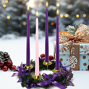 Mega Candles 4 pcs Unscented Christmas Advent Candles Set, Hand Poured Premium Wax Taper Candle 12 Inch x 7/8 Inch, Holidays, Celebrations, Devotional, Church, Wreath, Party, Gifts