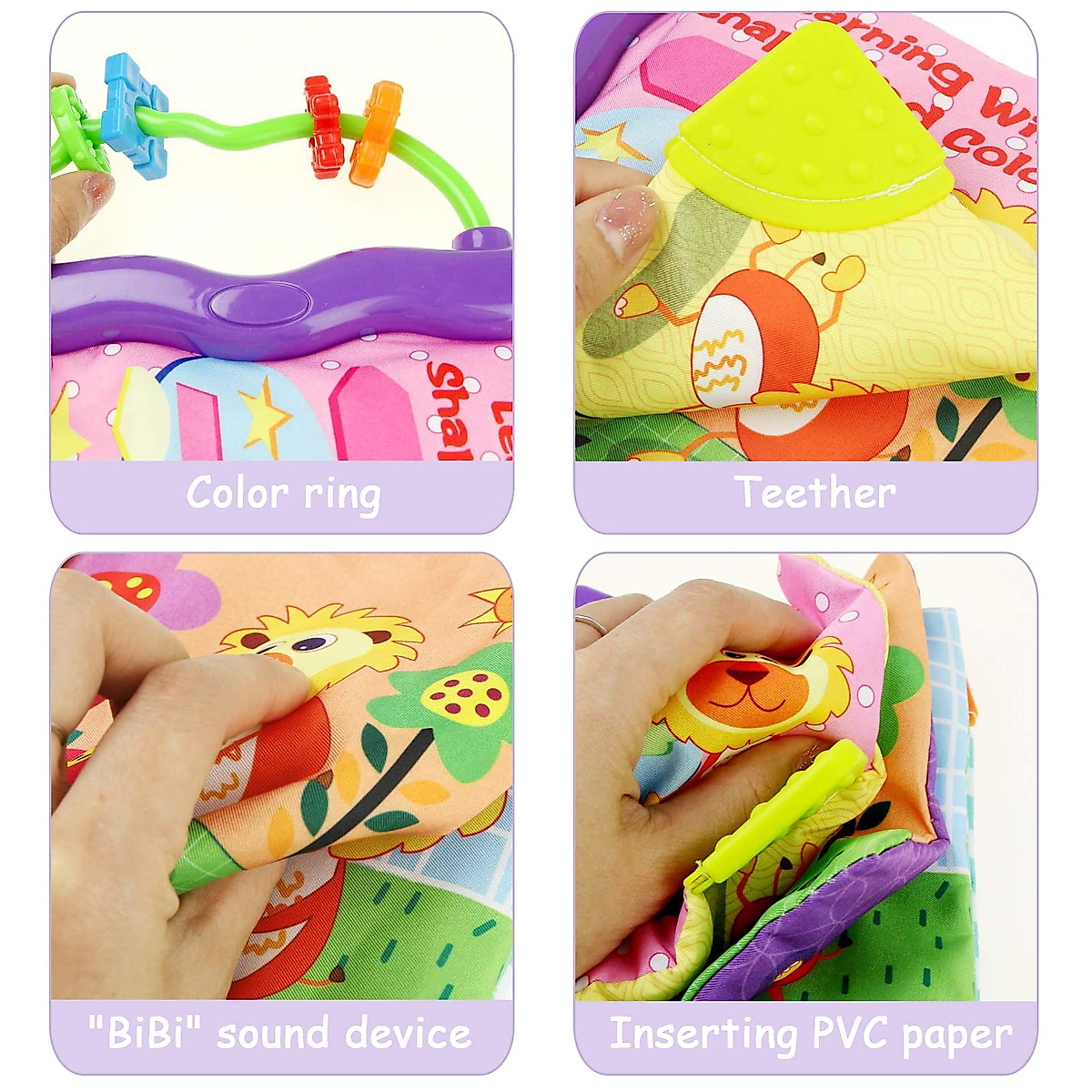 Hapavis Teething Cloth Books Soft Activity Crinkle Baby Books Toys for Early Education for Babies Teether Ring Shape and Colors