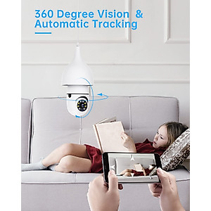 SAFEVANT Bulb Camera Light Bulb Security Camera WiFi Outdoor,1080P Smart 360 Degree Screw in Light Socket Camera with Two Way Audio Color Night Vision Motion Detection Alarm