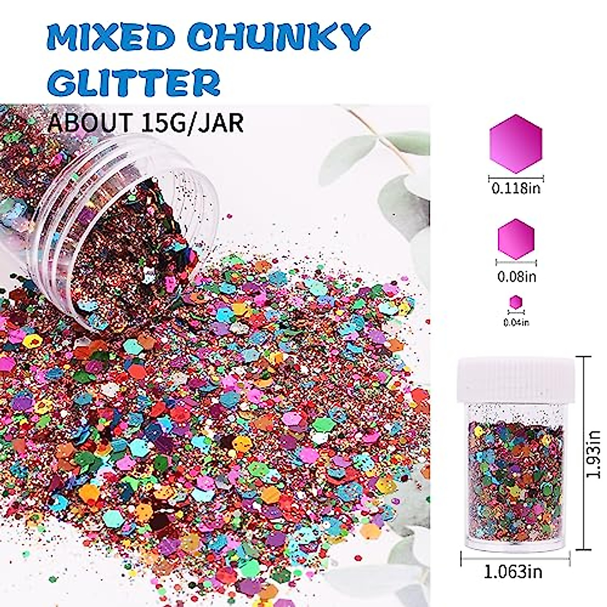 Holographic Chunky and Fine Glitter Mix, 20 Colors Craft Glitter for Resin, Iridescent Nail Glitter, Cosmetic Eye Hair Face Body Glitter, Glitter Flakes Sequins for Epoxy Resin Tumbler DIY Arts Crafts
