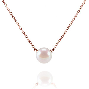 PAVOI Handpicked AAA+ Freshwater Cultured Single Pearl Necklace Pendant | Rose Gold Necklaces for Women