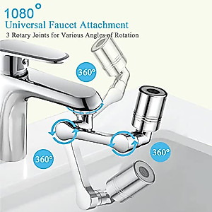 1080° Rotating Faucet Aerator Extender, Upgrade 2 Kinds of Water Outlet Modes Swivel Faucet Attachment and the Whole Is Made of Fine Copper, Suitable for Kitchens and Faucet Extender for Bathroom Sink