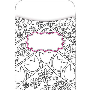BARKER CREEK Peel & Stick Library Pockets, Color Me in My Garden, 3 Designs, Great for Holding Library, Index, and Flash Cards, Hall Passes, Recipes, and More! 3-1/2" x 5-1/8", 30 per Pkg (1243)