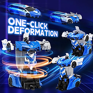 DEERC Transform Remote Control Car,2.4GHz Robot RC Cars,1:18 Scale Police Car Toy One-Button Deformation & 360° Rotating Drifting for Kids Boys Age 4-7 8-12 Birthday Xmas Gift