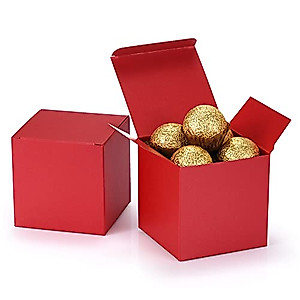 Quotidian 36pcs Glitter Pearlescent Paper Treat Gift Boxes with Lids 3x3x3 inch (Red)