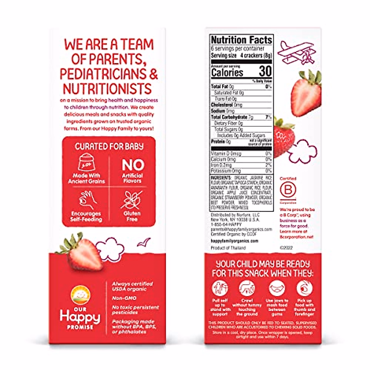 Happy Baby Organics Organic Teether Crackers Gluten Free Strawberry & Beet with Amaranth, 0.14 Oz,12 Count (Pack of 6)