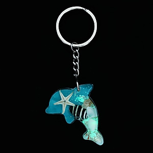 FM FM42 Turquoise Glow in the Dark Starfish Seashell Dolphin Key Ring Keychain