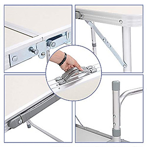 Outvita 6ft Portable Folding Camping Table, Outdoor Waterproof Adjustable Height Table, Aluminum Lightweight Suitcase Foldable Table for Picnic BBQ Beach Dining