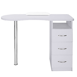 mefeir Manicure Table Nail Desk with 3 Drawers & Arm Rest Cushion for Nail Tech, Beauty Spa Salon Home Wooden Technician Workstation Nail Art Equipment (Titanium White)