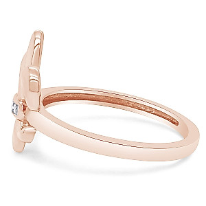 Wishrocks Dainty Fleur-De-Lis Diamond Accent Ring in 18K Rose Gold Over Sterling Silver Ring Size- 6