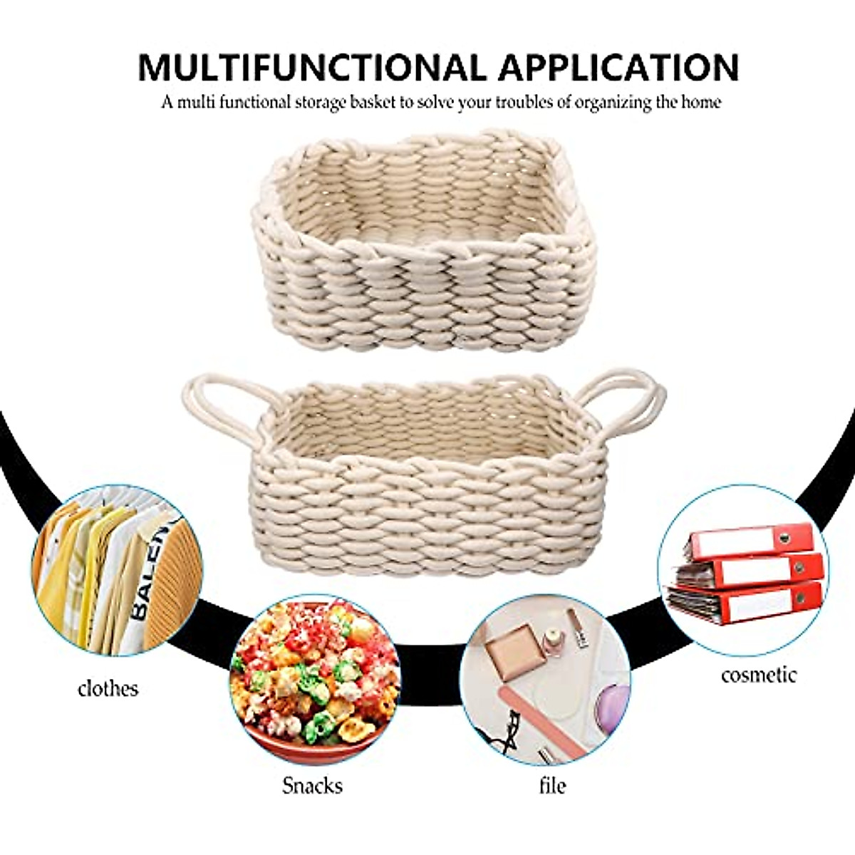 Sewroro 2PCS Cotton Thread Hand-woven Desktop Storage Basket Cotton Woven Storage Basket Sundries Storage Basket (mixed style)