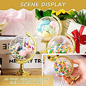 40 Pack Mini Gold Globe Clear Candy Boxes Earth Shaped Party Favor Containers Candy Plastic Gift Box Fillable Ornaments Crafts Decorations Small Candy Packing Box for Wedding Birthday Earth Day