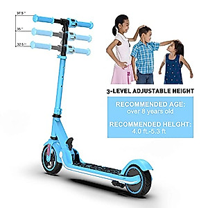 Electric Scooter for Kids, 3 Gear Speed Mode Up to 10mph 7" Solid Tire LED Rainbow Light 150w Motor 2.5ah Battery Lightweight Foldable Electric Kick Scooter Kids Ages 6-15 (Sakura Pink)