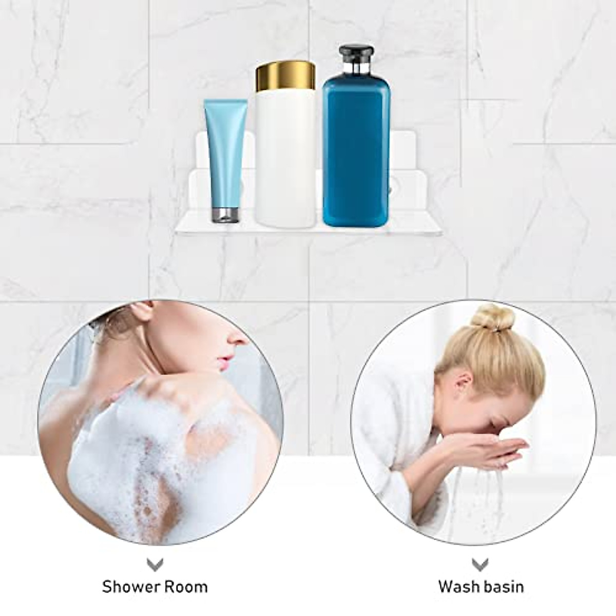 DOITOOL 2 Pcs Bathroom Floating Shelf Clear Acrylic Shower Caddy Adhesive Wall Mount Storage Rack Cosmetic Shampoo Spice Condiment Holder Organizer for Toilet Kitchen