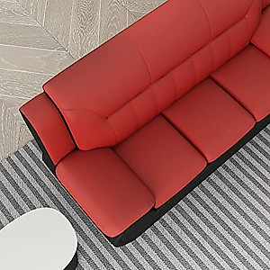 US Pride Furniture Michael Collection Modern Style Faux Leather Couch-Versatile 3 Seater Accent Piece for Living Room, Bedroom or Office-Comfortable Design and Elegant Look, 79" Sofa, Red/Black