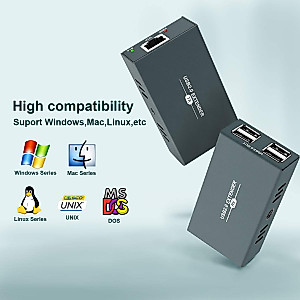 USB Extender 165ft Kit with 4 USB 2.0 Hub, Over Single Ethernet Cat5e/6/7 Up to 165ft(50m), Plug and Play, No Driver Needed, USB RJ45 LAN Extension